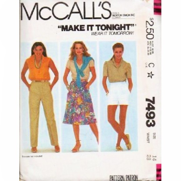 McCall's | Office | Vintage 981 Mccalls 7493 Sewing Pattern For Pants ...